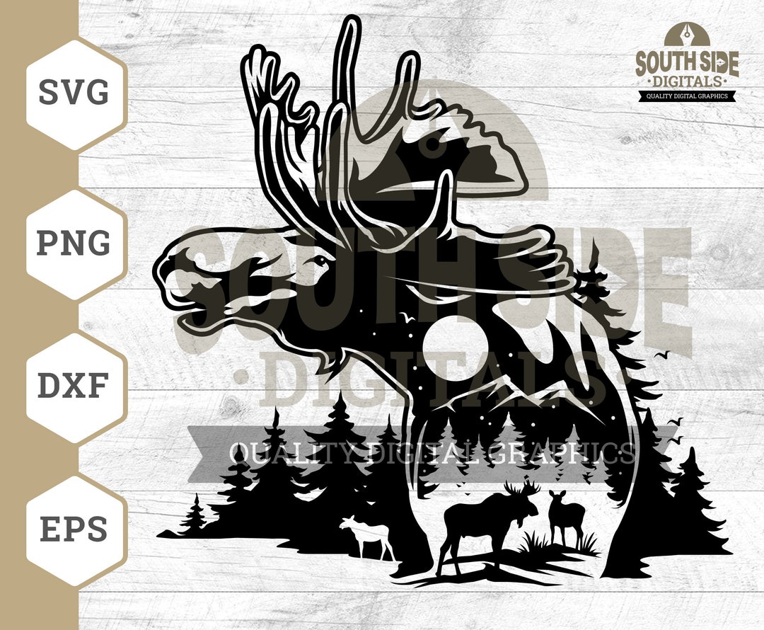 Moose SVG File, Mountain Moose Svg, Moose in Forest Svg, Moose Shirt ...