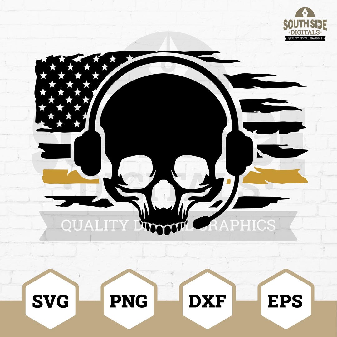 Skull Dispatcher SVG: US Flag, Thin Gold Line (digital Files) - Etsy