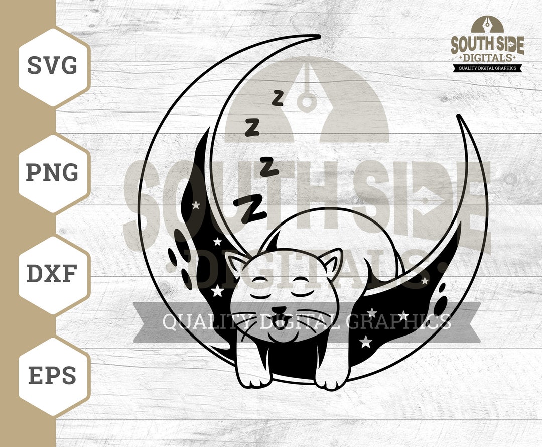 Cat Sleeping in the Moon SVG File, Moon Cat Svg, Cat in the Moon Svg ...