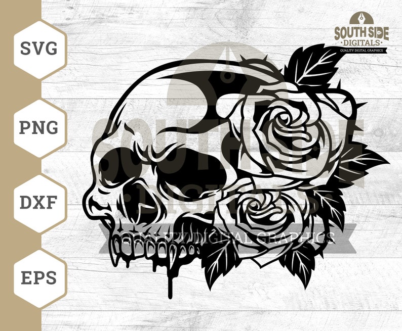 Skull Roses With Thorns Svg Floral Skull Svg Vampire Skull - Etsy