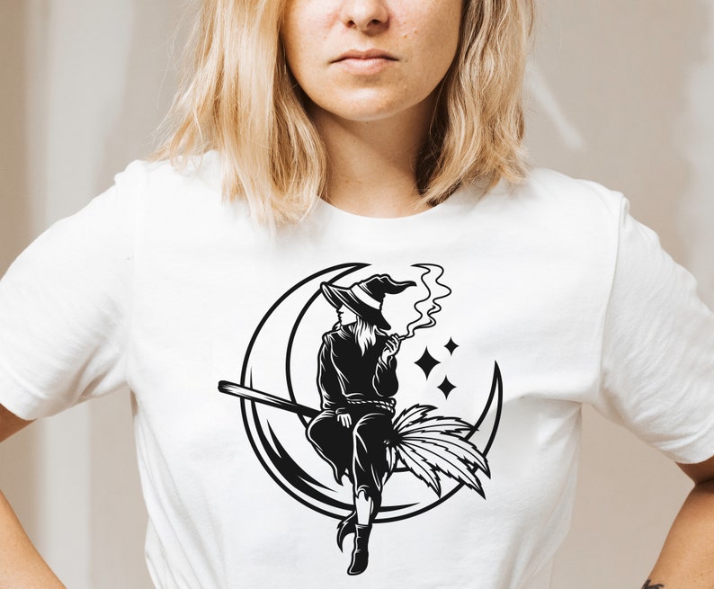 Witch Smoking SVG File Smoking Witch in the Moon Svg Moon - Etsy