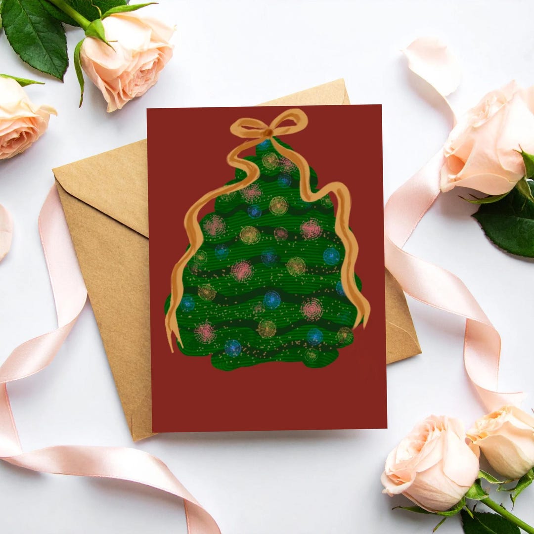 Minimal Line Christmas Tree Card | Modern Holiday Printable | 4x6 - Etsy