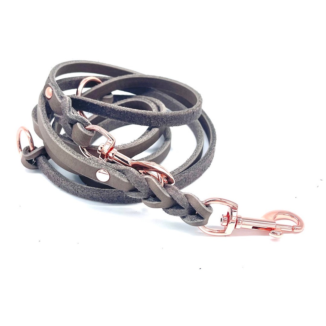 Dog Leather Leash günni Braided, 3-fold Adjustable in the Color MUD - Etsy