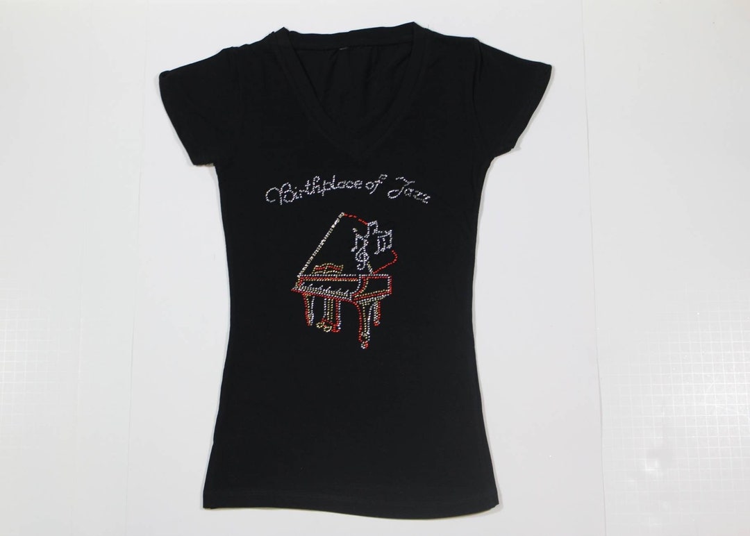 Piano With Music Notes Rhinestone Women's V-neck Shirt - Etsy