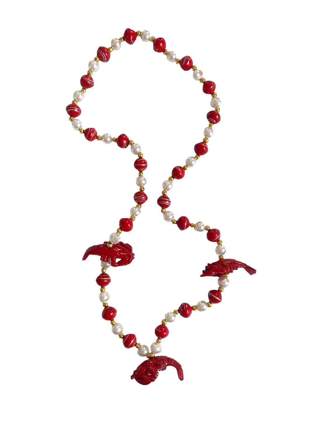 See No Evil Hear No Evil Crawfish Trio on Red and Pearl Specialty Bead ...