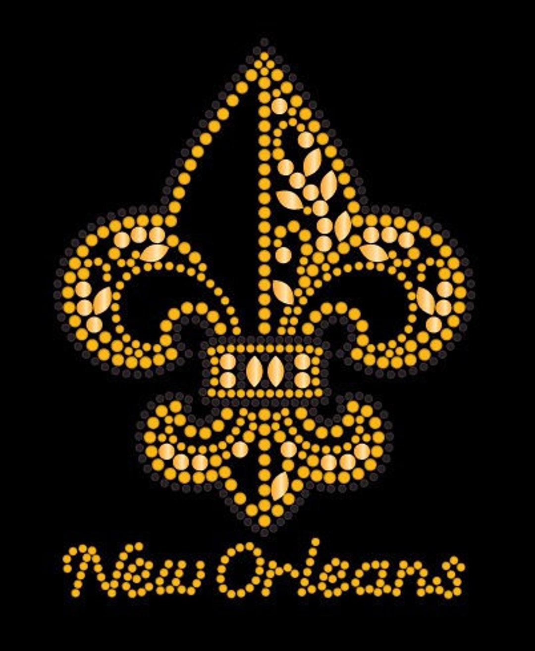 Fleur De Lis Gold and Black Border Rhinestone With Swirls Women's V ...