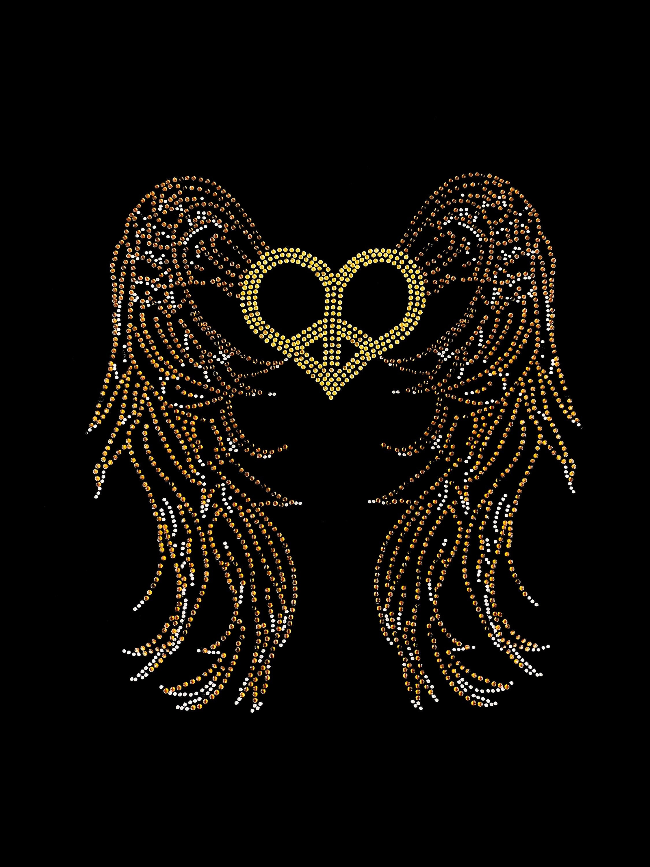 Peace Sign Heart With Angel Wings Rhinestone Fitted V-neck T-shirt - Etsy