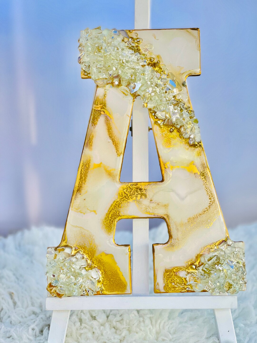 Large Geode Resin Letters Initials Custom Personalized Gold and White ...