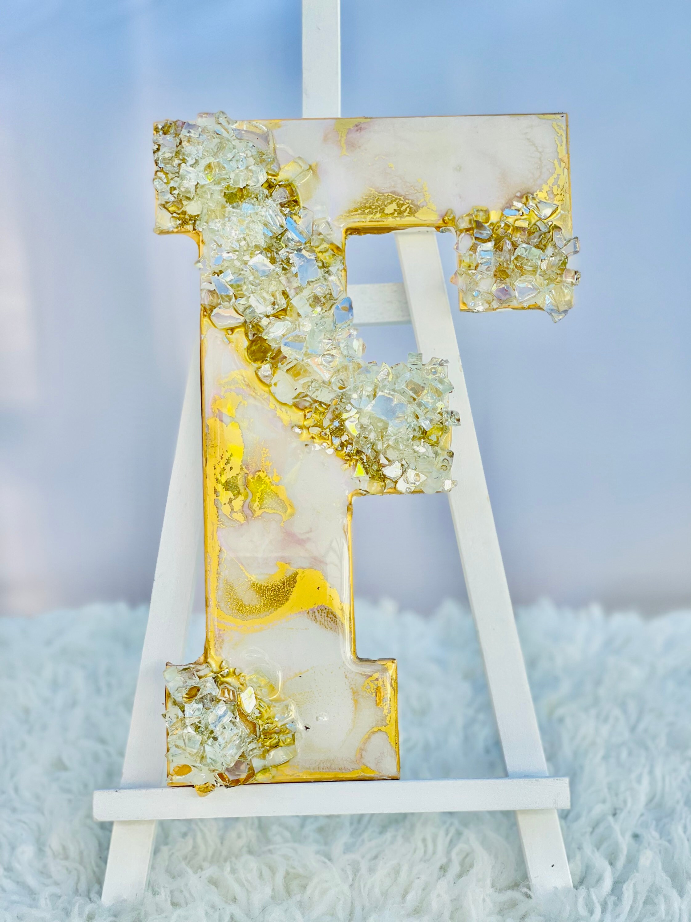 Large Geode Resin Letters Initials Custom Personalized Gold and White ...