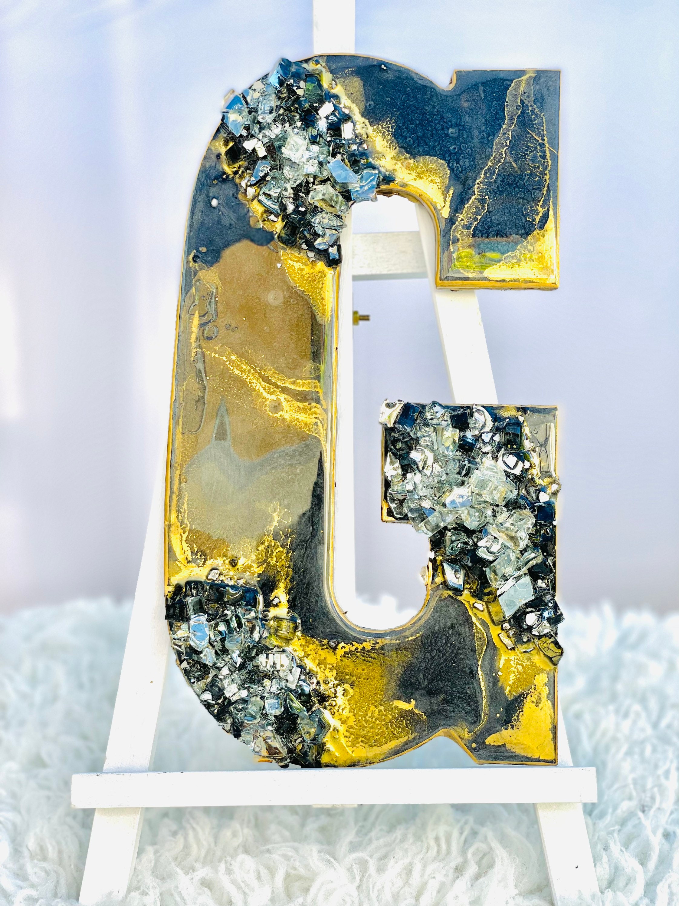 Large Geode Resin Letters Initials Custom Personalized Gold Black Wall ...