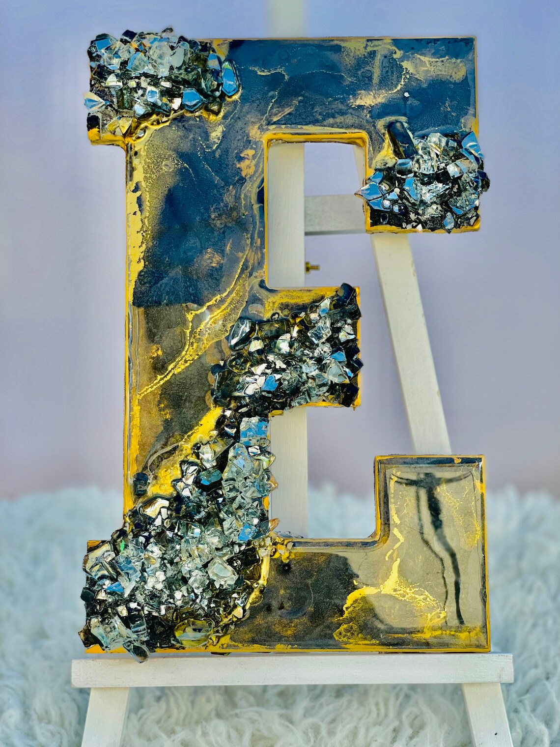 Large Geode Resin Letters Initials Custom Personalized Gold Black Wall ...