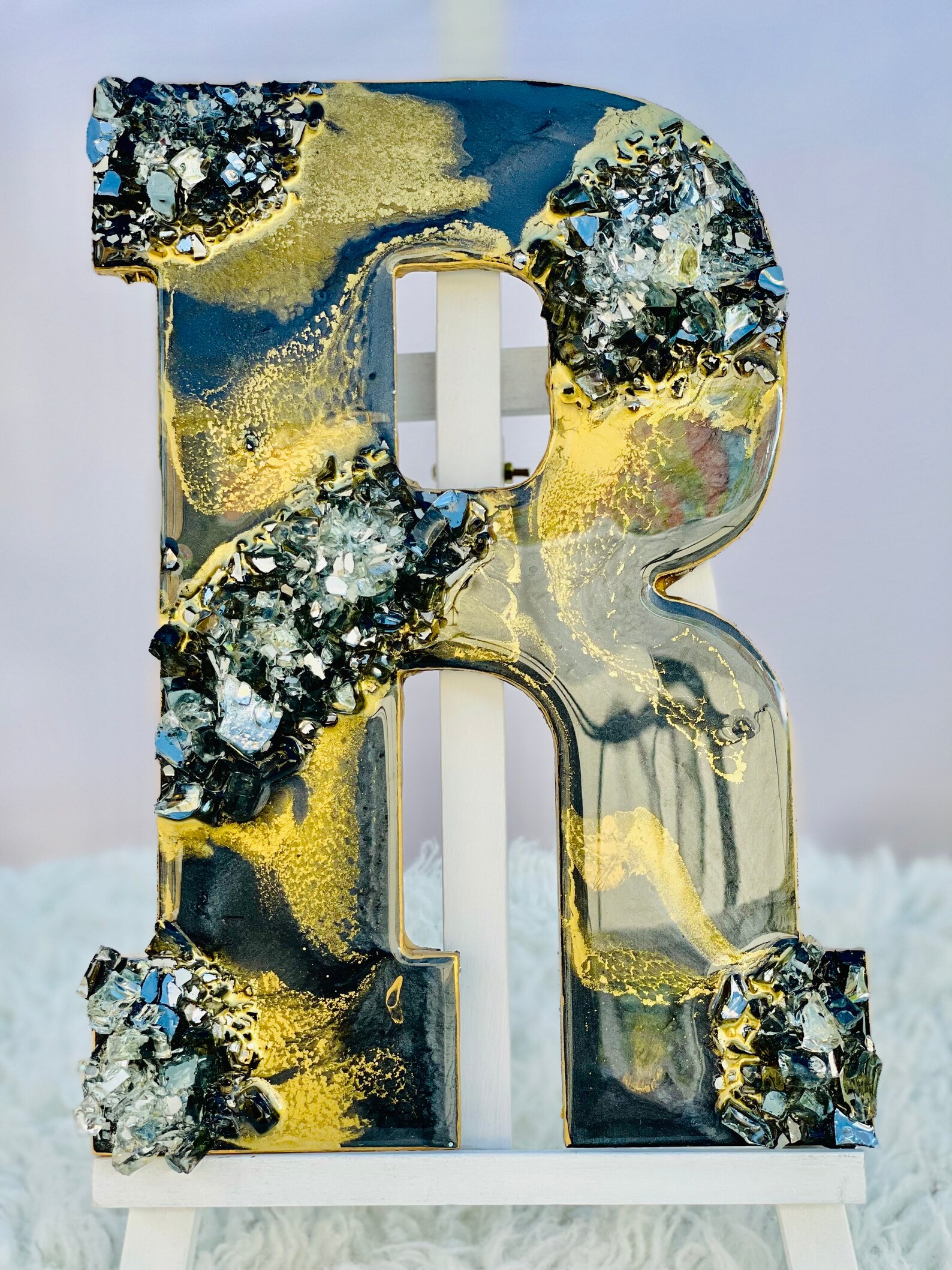 Large Geode Resin Letters Initials Custom Personalized Gold Black Wall ...