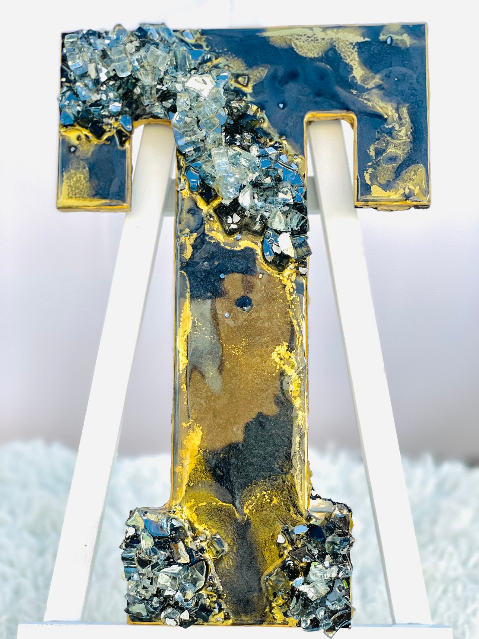 Large Geode Resin Letters Initials Custom Personalized Gold Black Wall ...