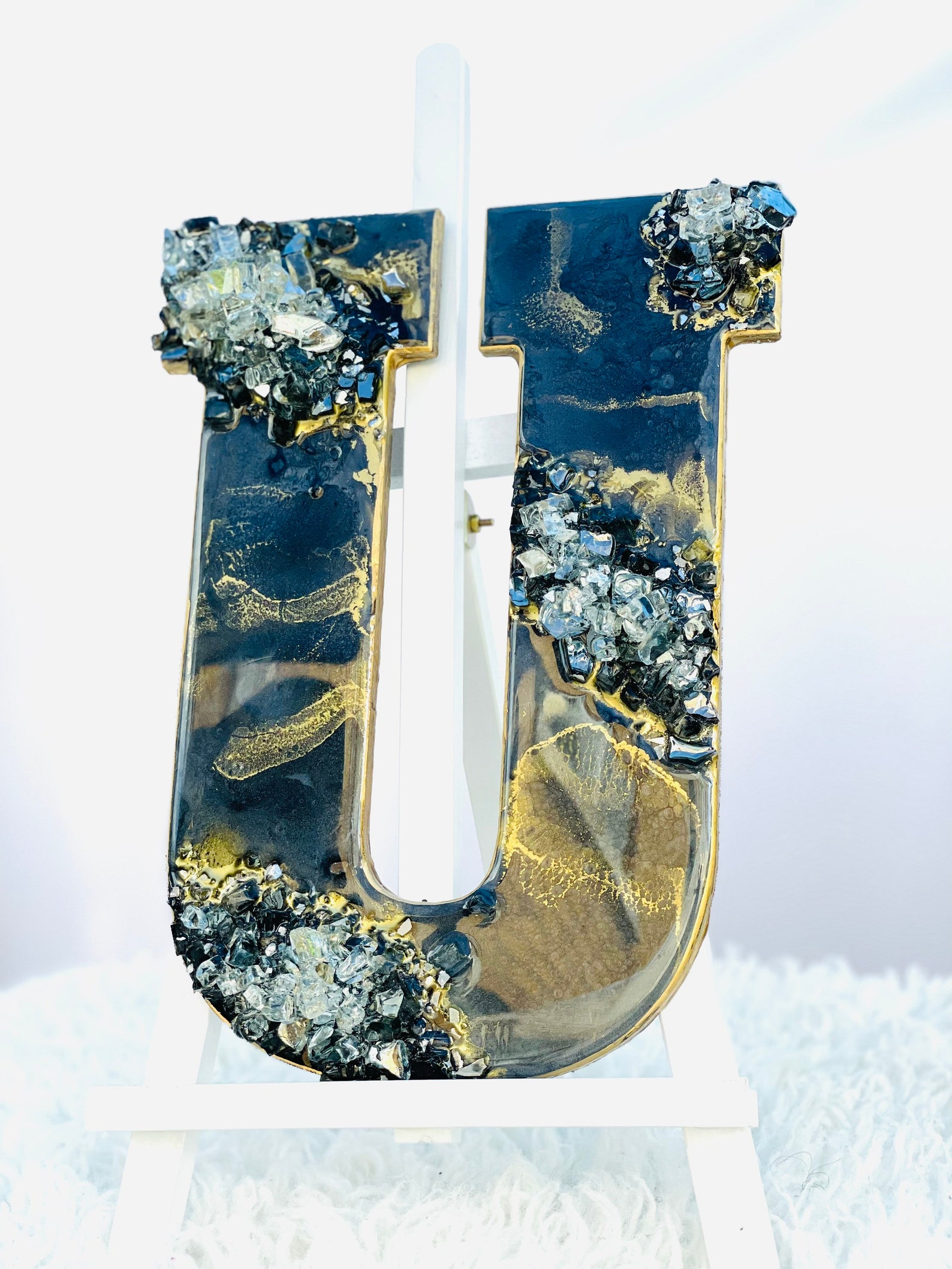 Large Geode Resin Letters Initials Custom Personalized Gold Black Wall ...