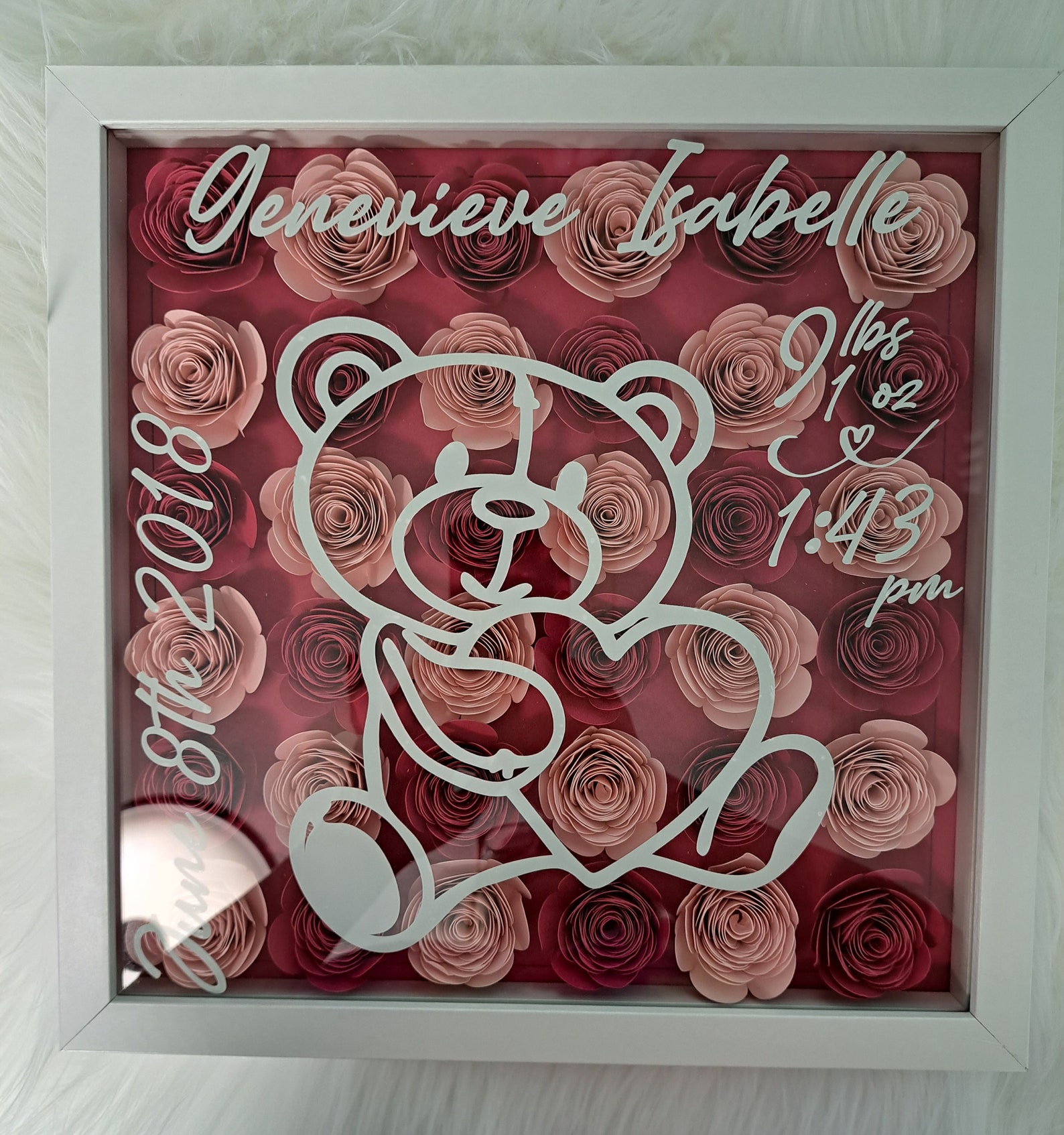 Personalized Baby Birth Announcement Shadow Box - Floral Cardstock Art ...