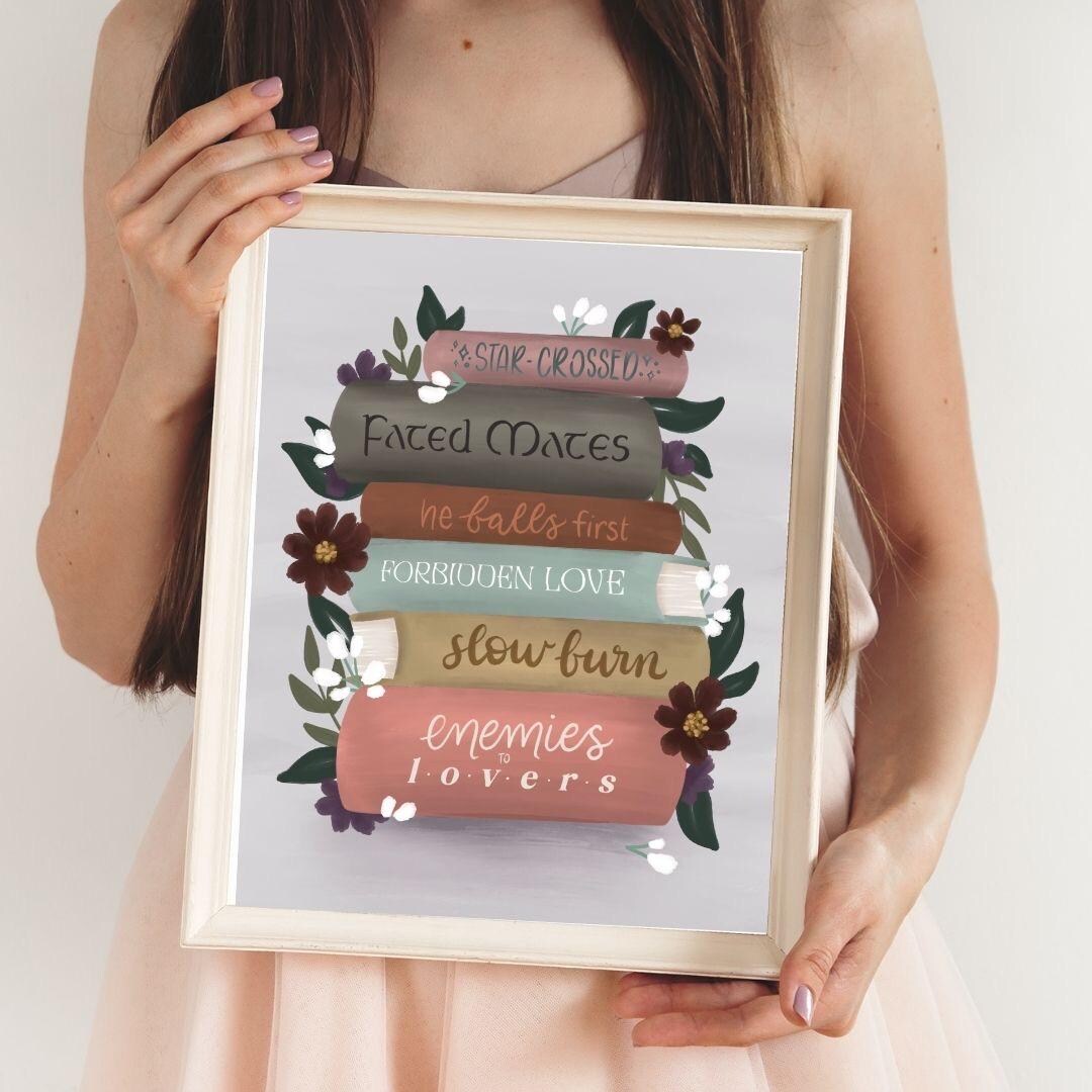 Hand Painted Floral Stack of Books With Customizable Colors and Romance ...