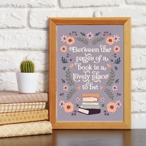 Floral Bookshelf Art Print: Between Pages for Cottagecore Home, Library ...