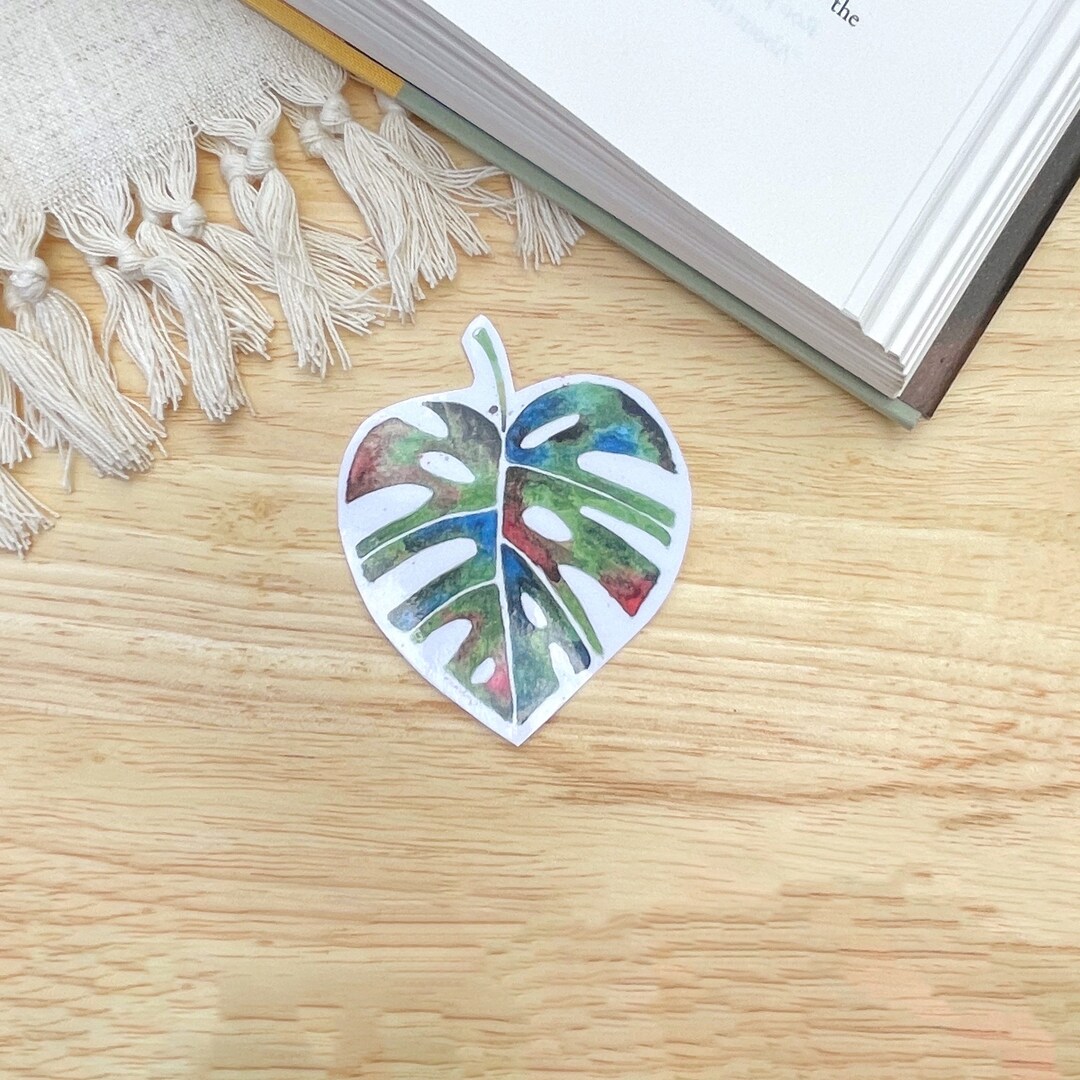 Variegated Monstera Leaf Sticker Botanical Ephemera Sticker Watercolor ...
