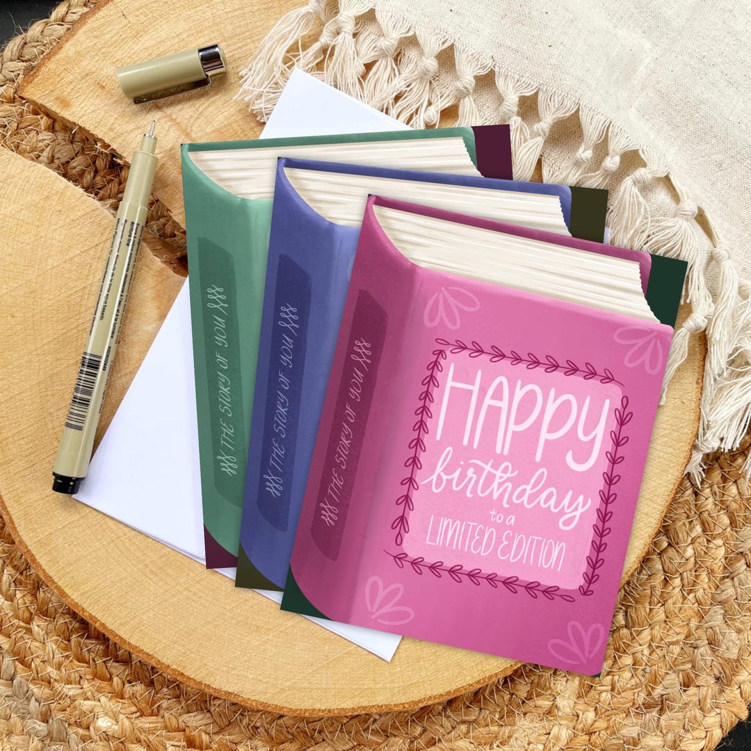 Book Lover Birthday Card Set | Personalized Punny Bookworm Card ...