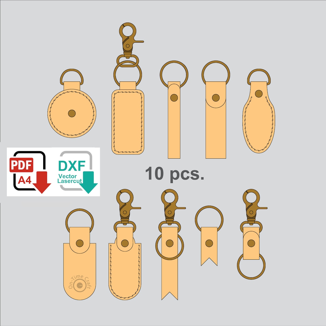 Keychain Template: 10 Leather Key Tag Designs (PDF Pattern) - Etsy
