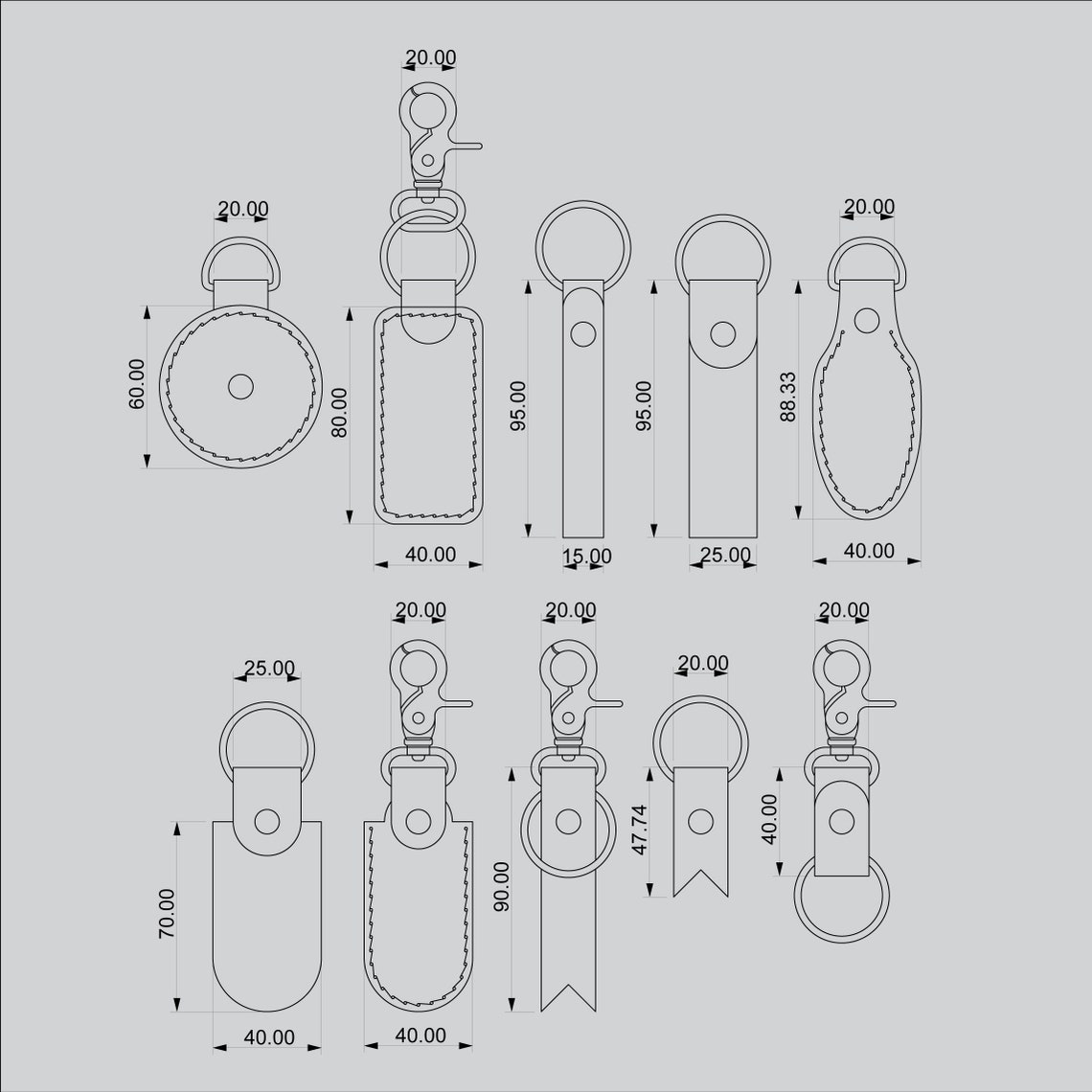 Keychain Template: 10 Leather Key Tag Designs (PDF Pattern) - Etsy