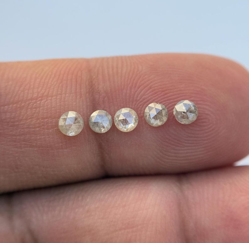 Round Grey Rose Cut Diamond , Minimalist 3 Mm Size Round Shape Icy Salt ...