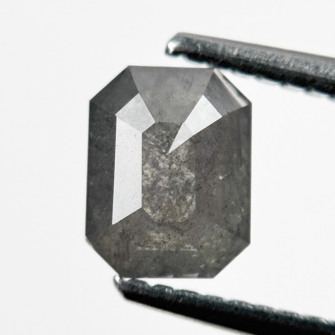 1.29 Ct Emerald Cut Celestial Salt and Pepper Rose Cut Diamond, Natural ...