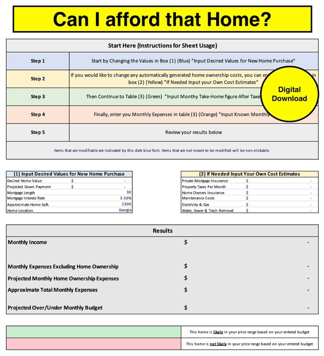 Home Buying Budget Template, How Much House Can I Afford? A Calculator ...
