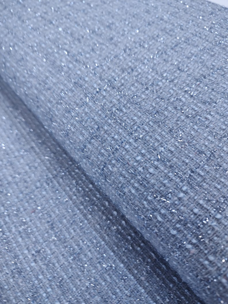 Powder Blue Boucle Tweed Fabric With Fine Lurex Thread, Designer ...