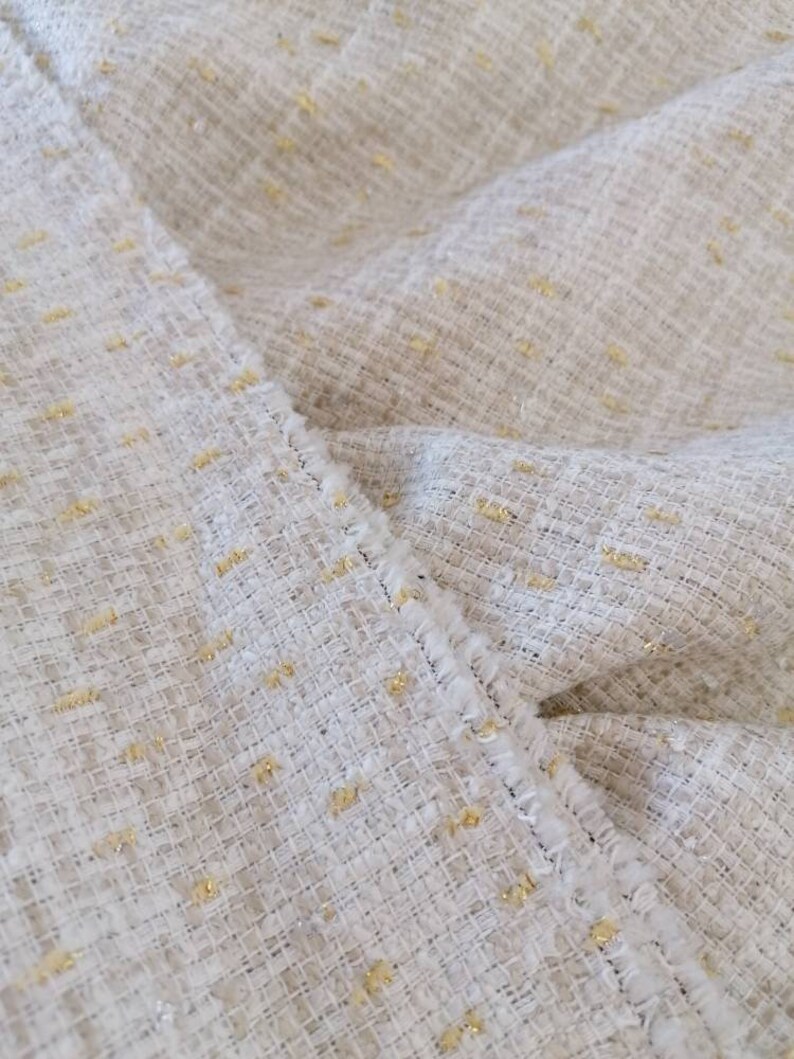 Off-white Bouclé Fabric With Golden Lurex Thread Light Tweed - Etsy