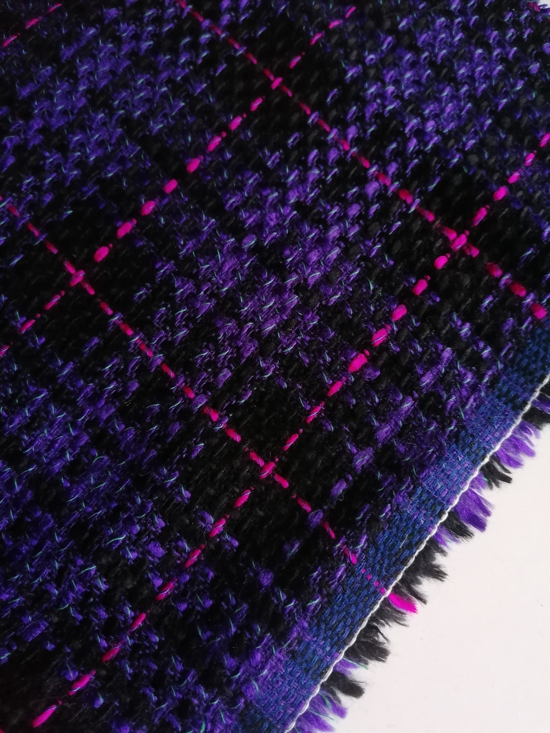 Purple Wool Blend Checkered Tweed Bouclé Fabric for Jackets - Etsy