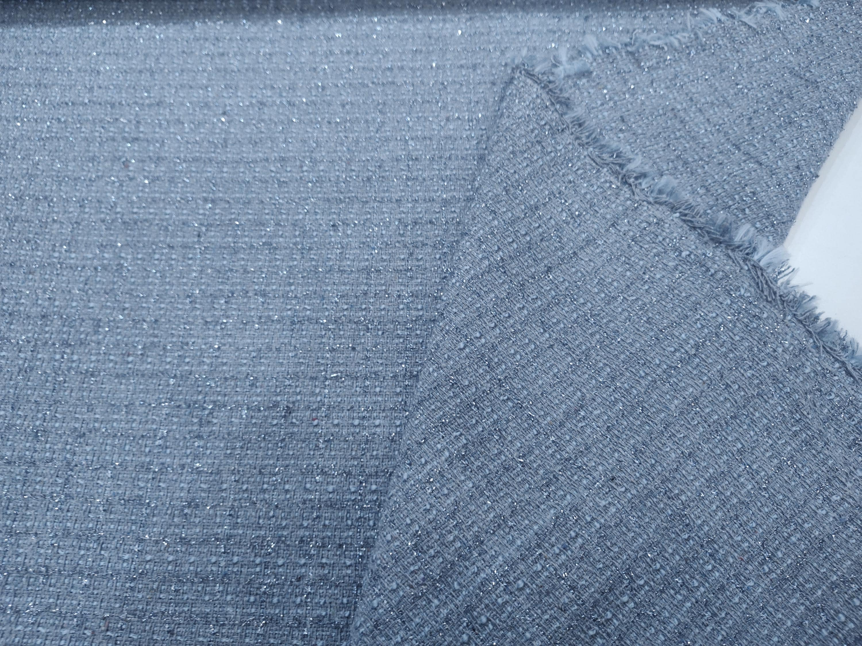 Powder Blue Boucle Tweed Fabric With Fine Lurex Thread, Designer ...