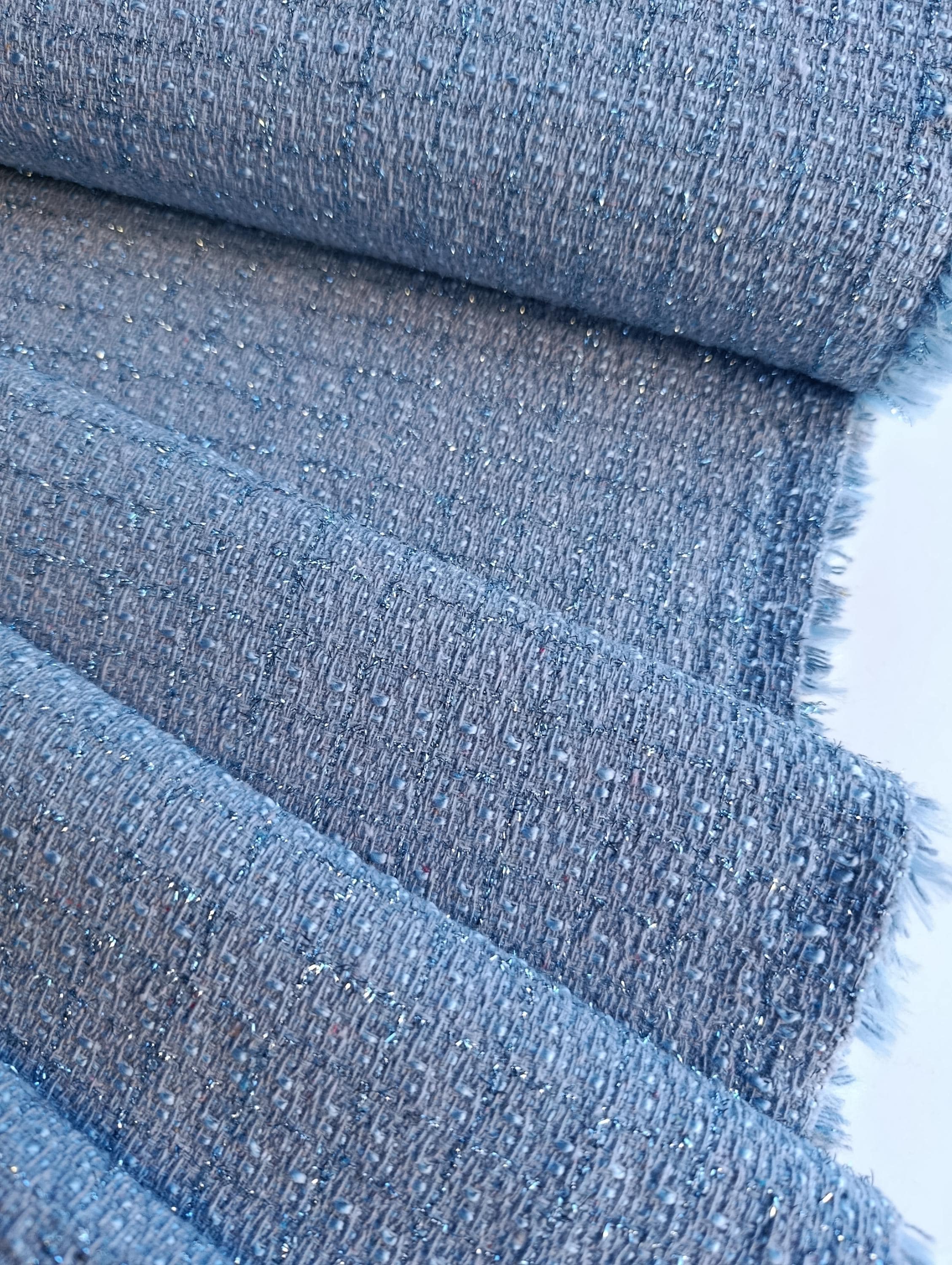 Powder Blue Boucle Tweed Fabric With Fine Lurex Thread, Designer ...