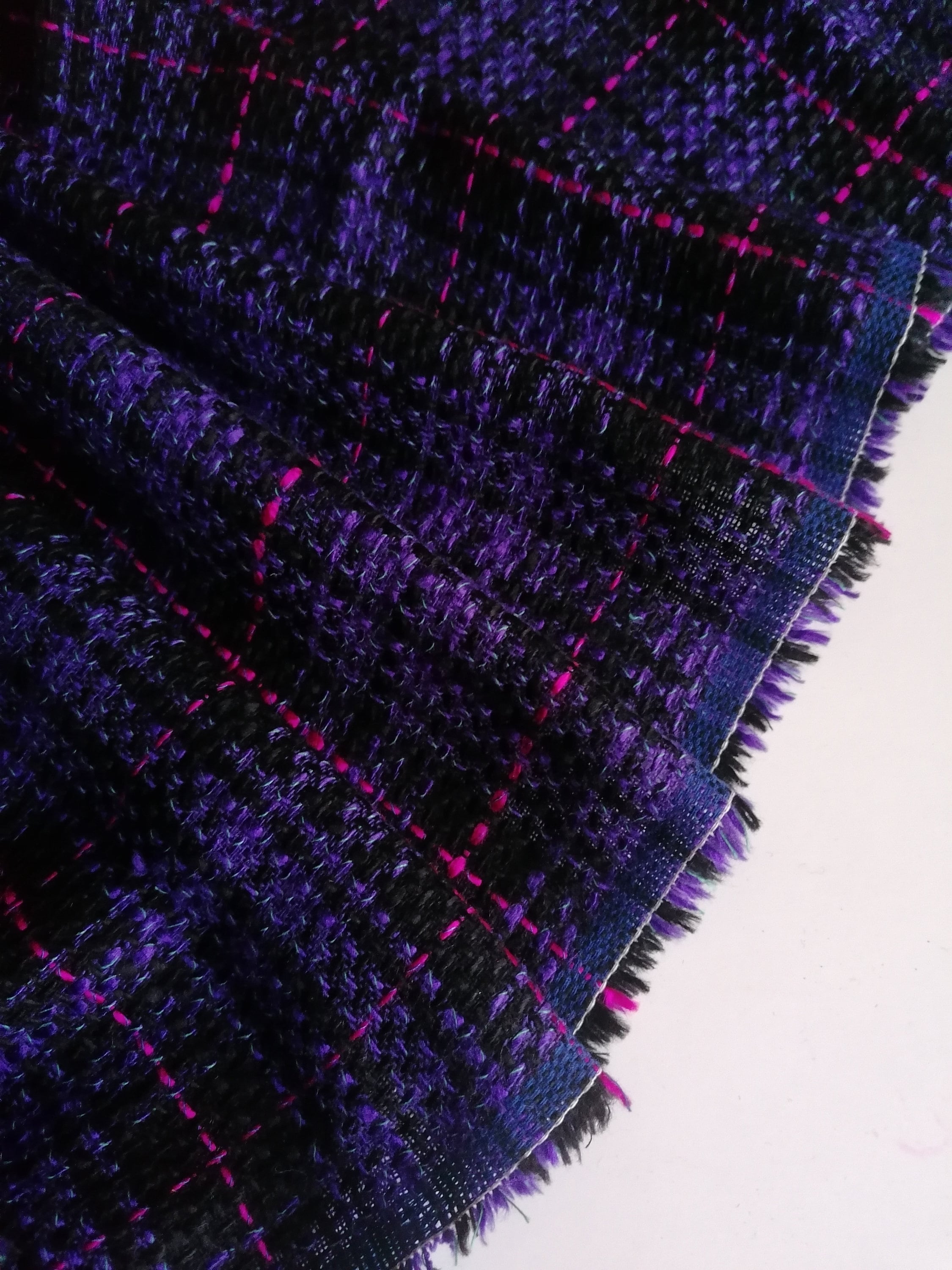 Purple Wool Blend Checkered Tweed Bouclé Fabric for Jackets - Etsy