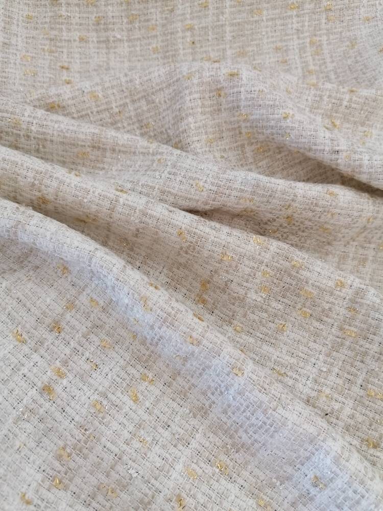 Off-white Bouclé Fabric With Golden Lurex Thread, Light Tweed Fabric ...