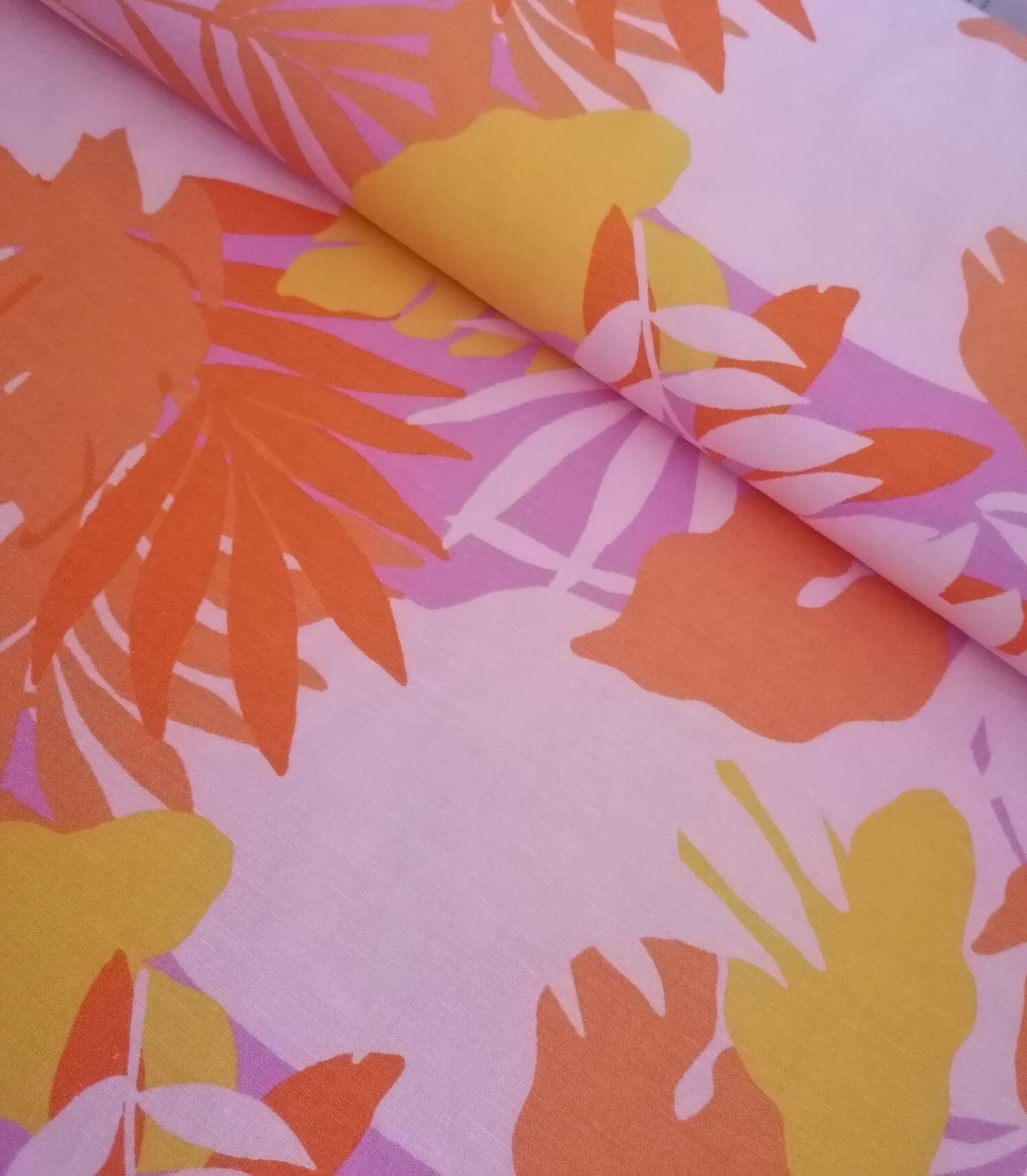 Pink Viscose Fabric Floral Palm Tree Design, Sewing Projects, Dress ...