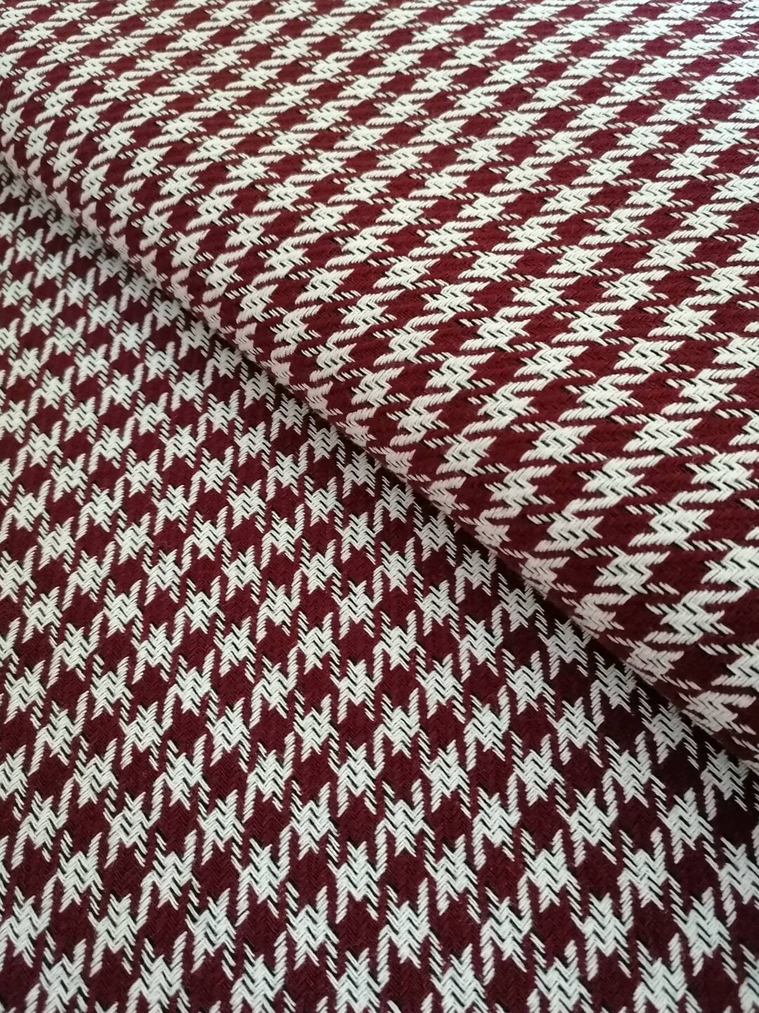 Red and White Houndstooth Fabric for Coats and Jackets, Pied De Poule ...