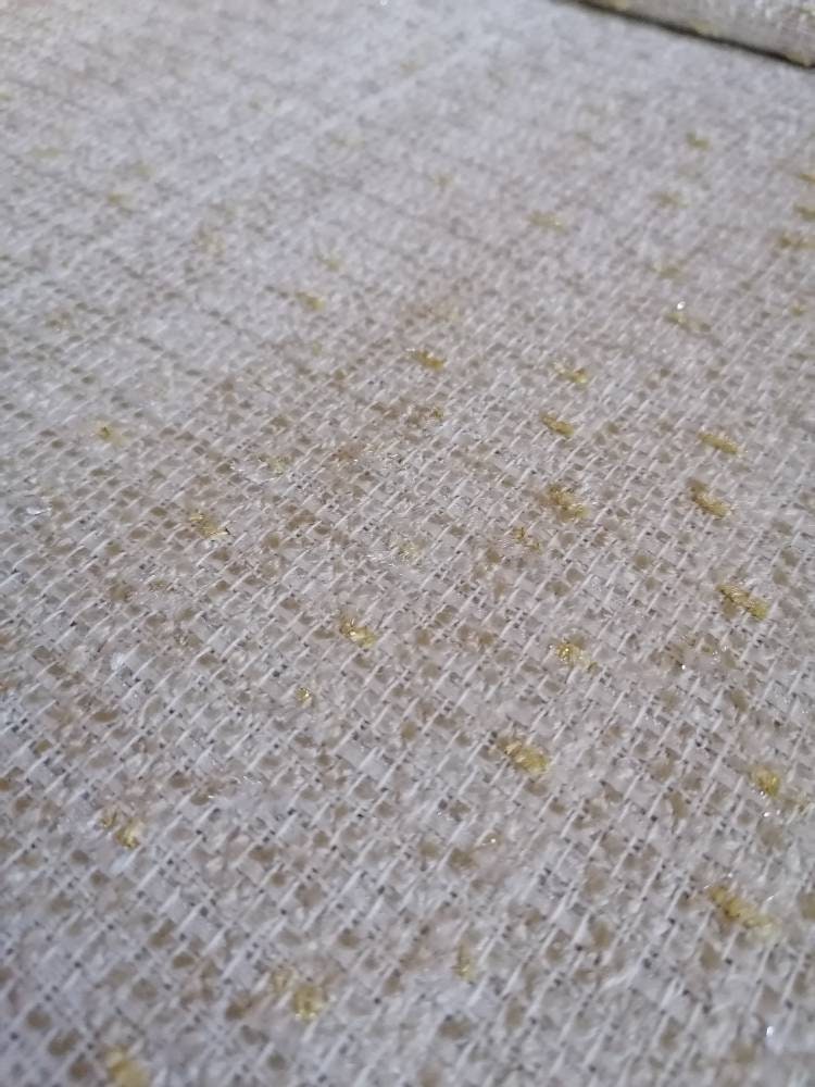 Off-white Bouclé Fabric With Golden Lurex Thread, Light Tweed Fabric ...