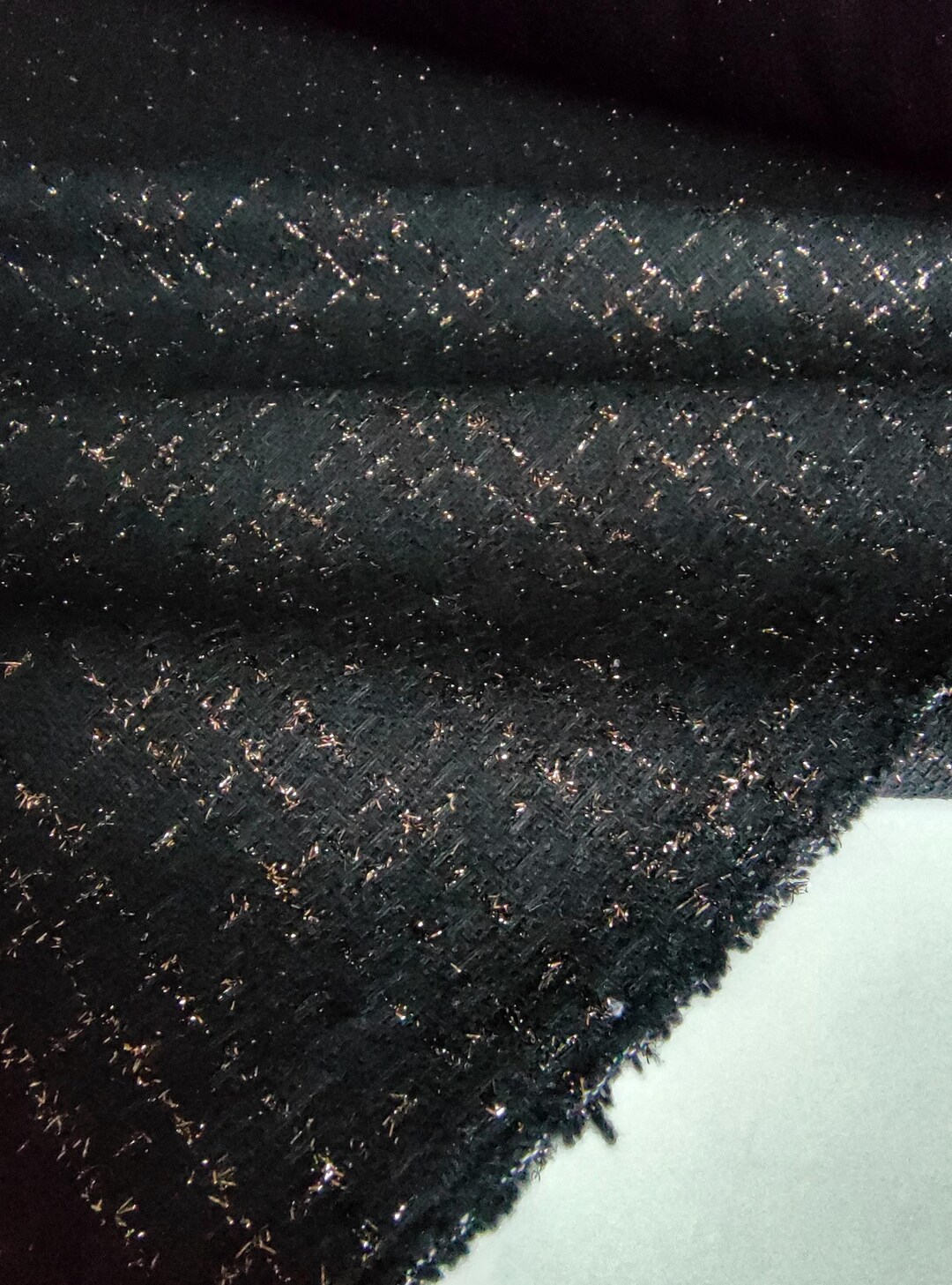 Black Tweed Boucle Fabric, Tweed Boucle Fabric With Sparkling Copper ...