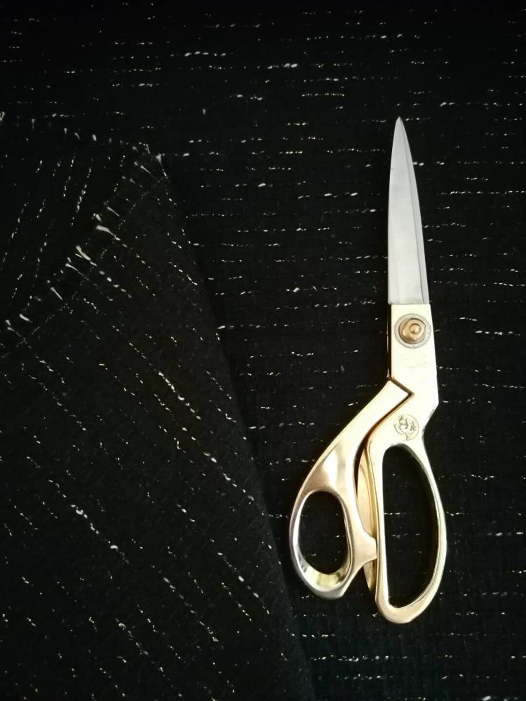 Black Tweed Bouclé Fabric With Golden and White Lurex Thread, Suiting ...