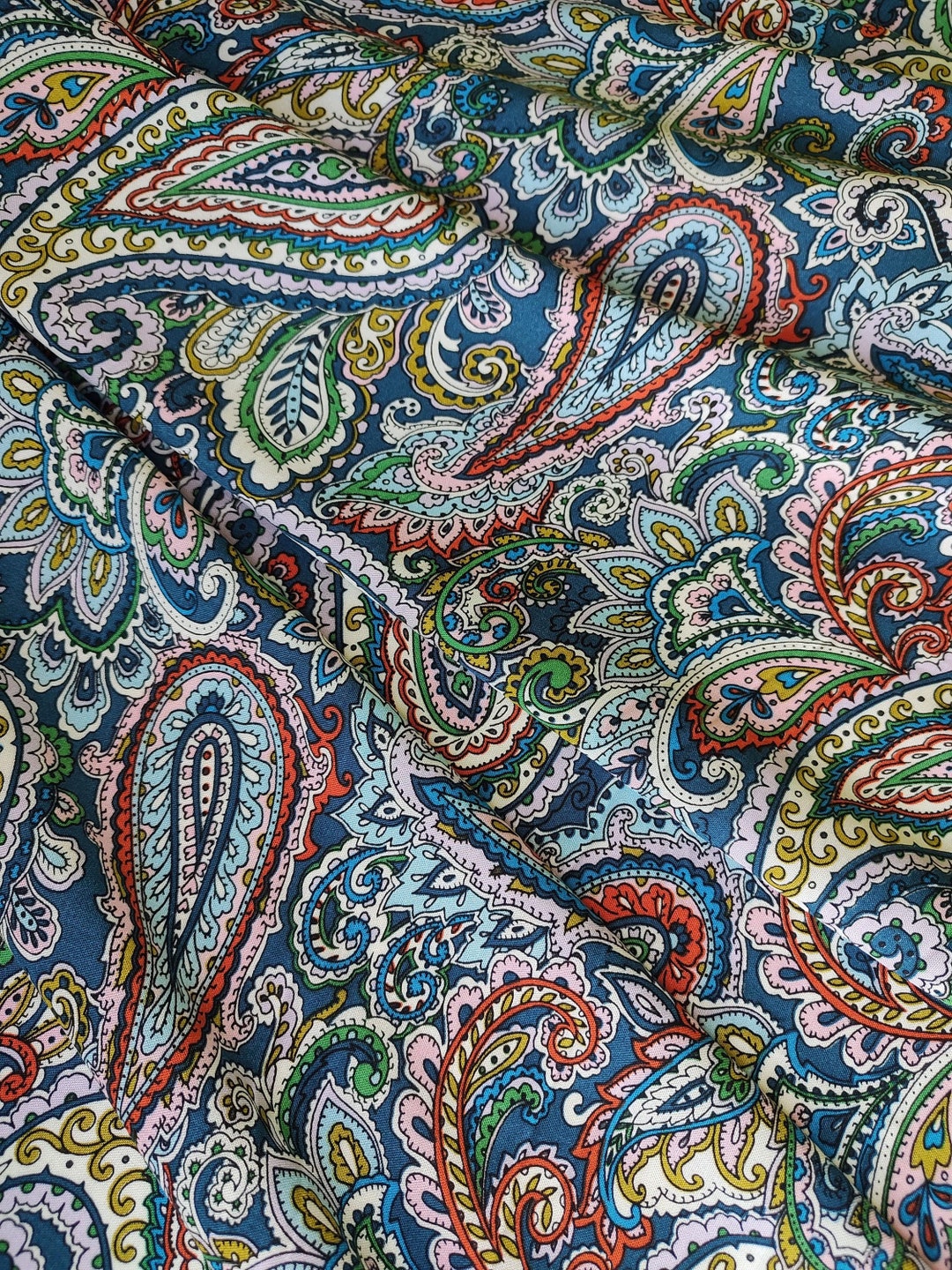 Classic Paisley Print Viscose Fabric on Blue Background, Fabric for ...