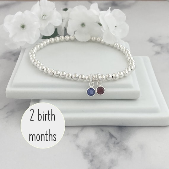 Two Birthstone Bracelet Sterling Silver Bracelet CZ Charms Best Friends or Couples Birthstones Birthday Gift for Her Etsy UK
