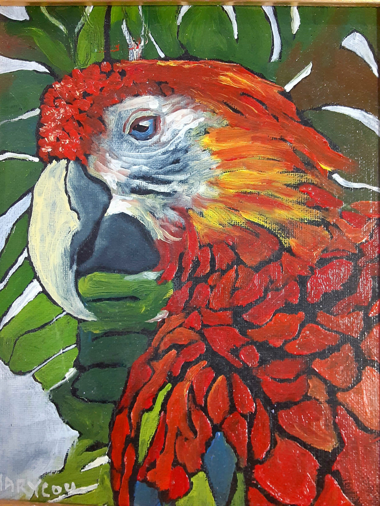 Red Macaw Acrylic Painting Original Tropical Rainforest Gold - Etsy
