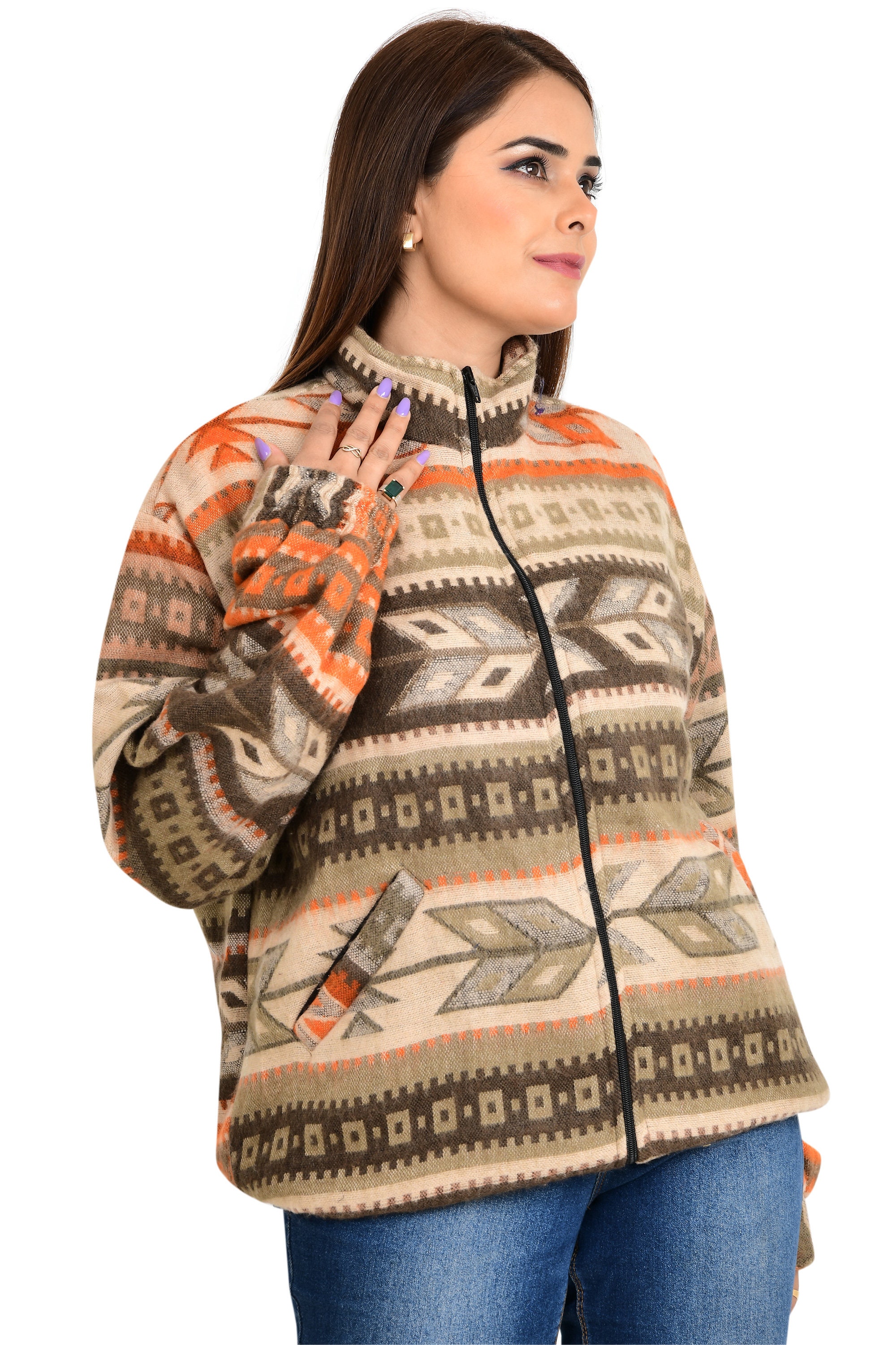 Yak Wool Blend Zipper Jacket Kimono Autumn Winter Warm Cozy Diamond ...