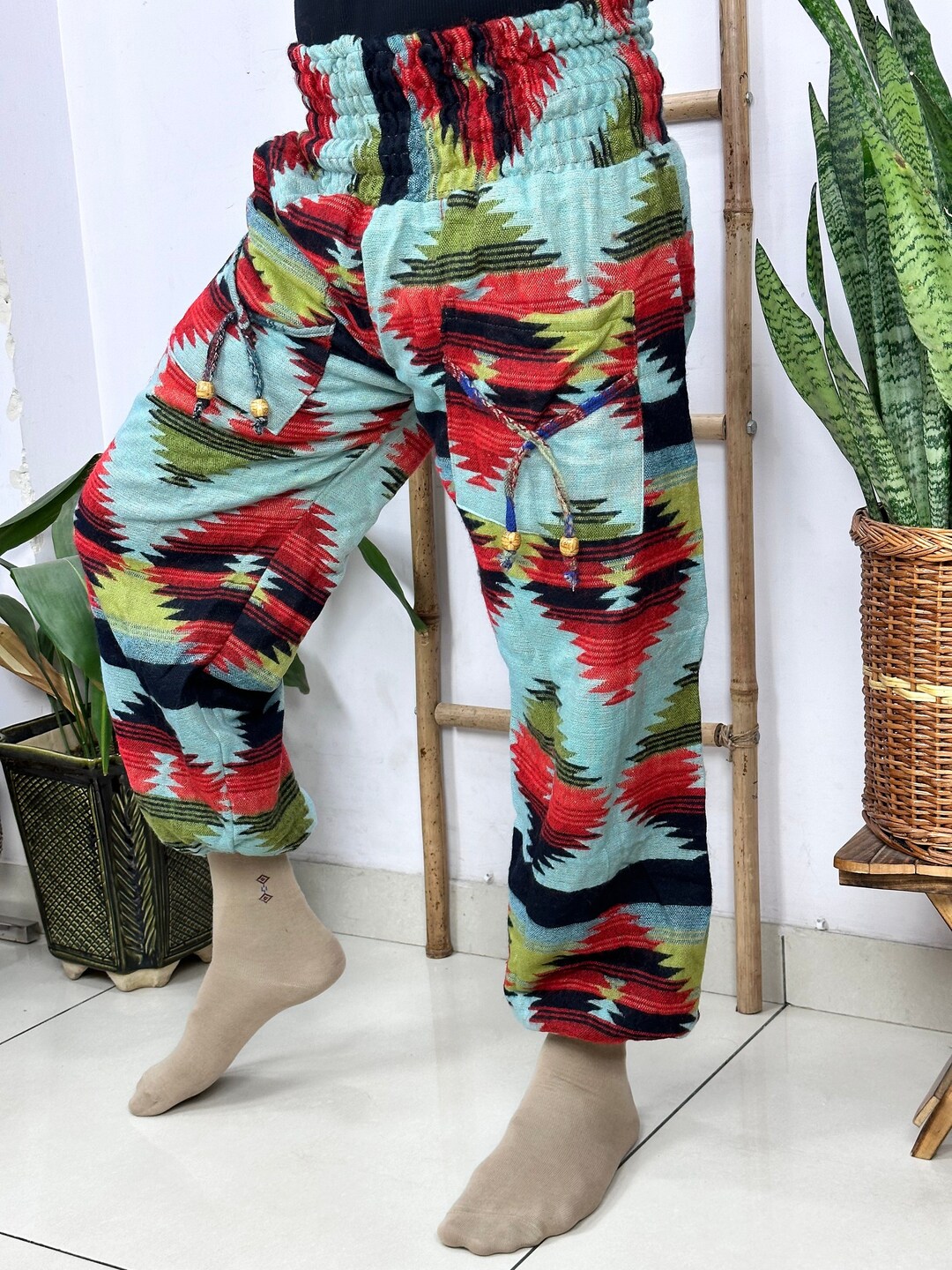 Yak Wool Blend Boho Unisex Hareem Pant Aztec Geometric Non Itchy Warm ...