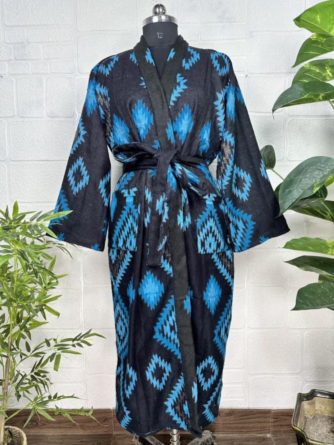 Yak Wool Blend Kimono Robe: Geometric Diamonds Print - Etsy