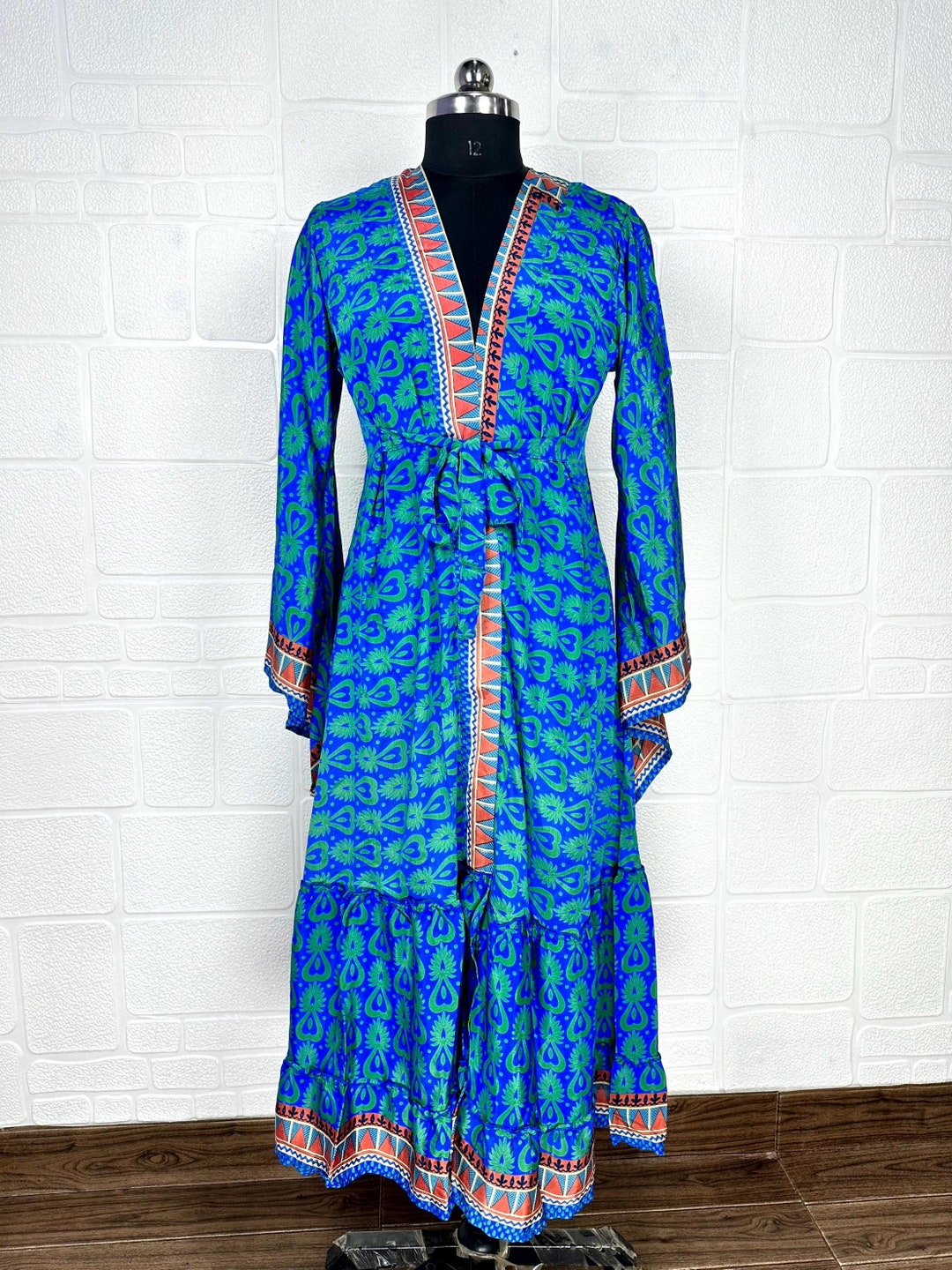 Recycle Boho House Robe Kimono Vintage Silk Sari Dressing Gown, Beach ...
