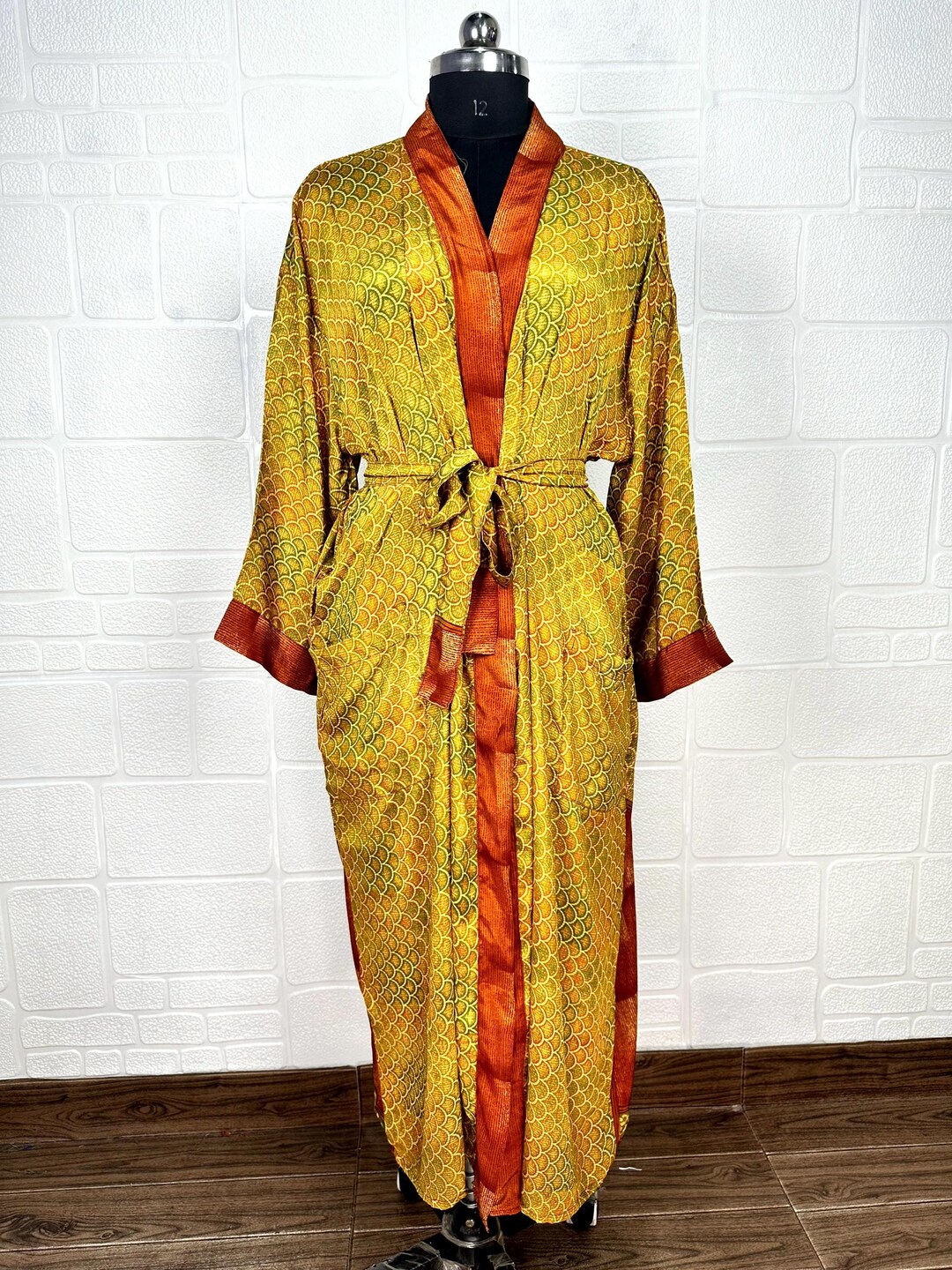Recycle Boho House Robe Kimono Vintage Silk Sari Dressing Gown, Beach ...