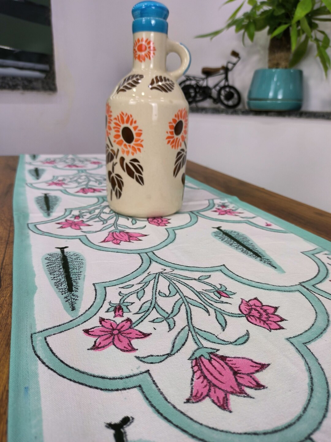 Table Runner 100% Pure Cotton Cloth Border Design Indian Floral Printed ...