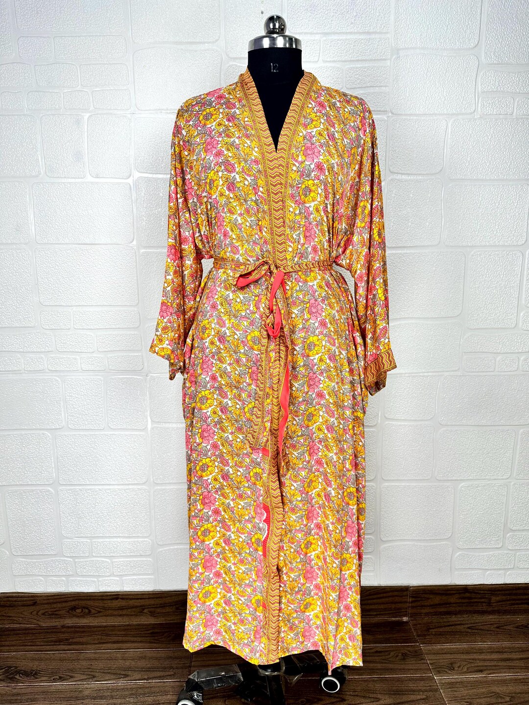 Recycle Boho House Robe Kimono Vintage Silk Sari Dressing Gown, Beach ...